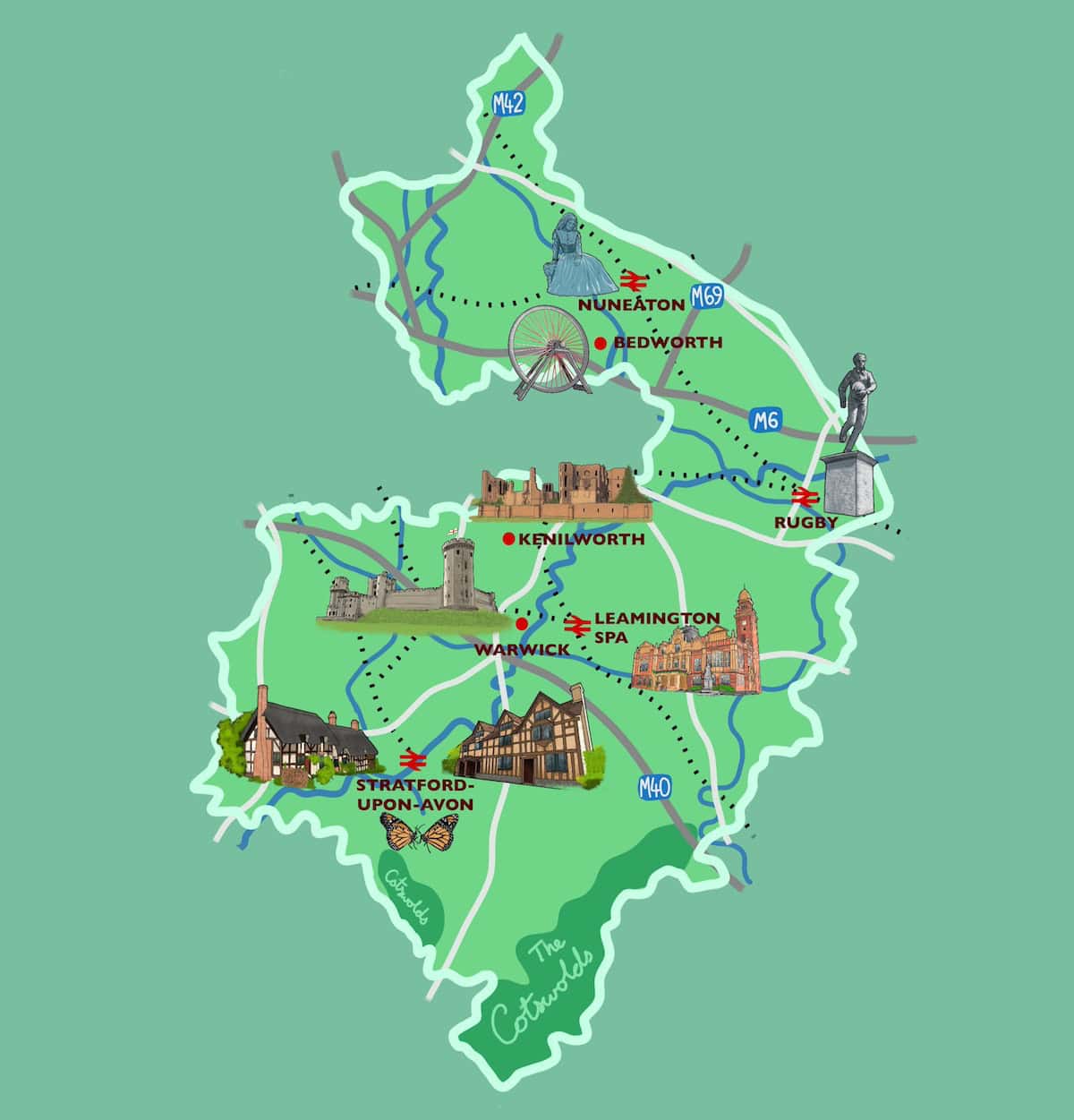 Warwick & Warwickshire Maps: Free PDF Downloads (Tourist, Vintage ...